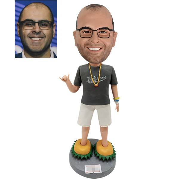 Custom Bobble head with red wig and shaka hand signCustom Bobbleheads ...