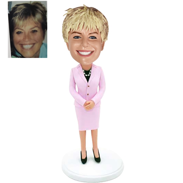 Custom Female Bobblehead in pink suitCustom Bobbleheads| Personalized ...